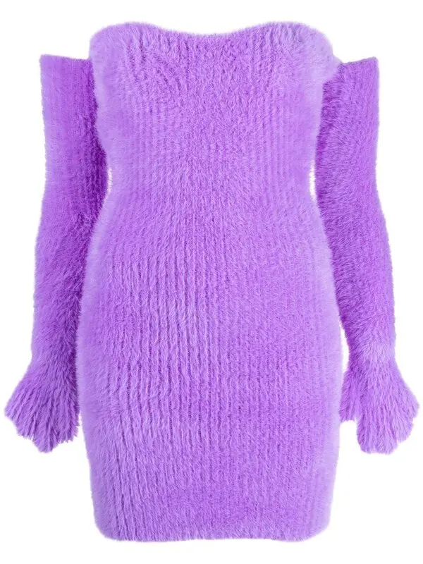 Off-White Fuzzy Off-shoulder Minidress - Purple