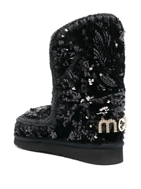 Mou Sequin Embellished Sheepskin Boots - Black