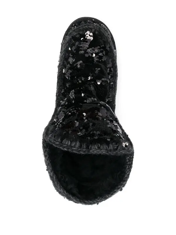 Mou Sequin Embellished Sheepskin Boots - Black