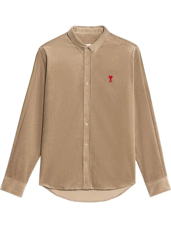 AMI Paris Logo-embroidered Corduroy Shirt