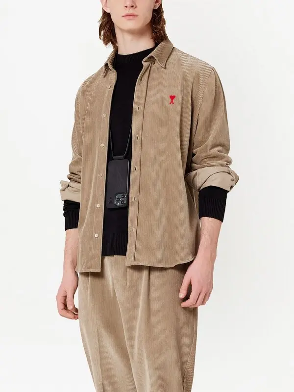 AMI Paris Logo-embroidered Corduroy Shirt
