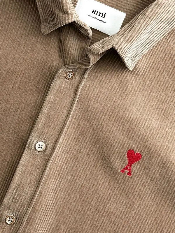 AMI Paris Logo-embroidered Corduroy Shirt