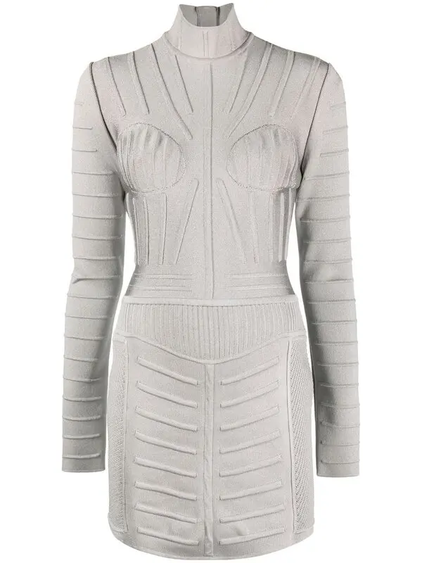 Balmain Ribbed Long-sleeve Mini Dress