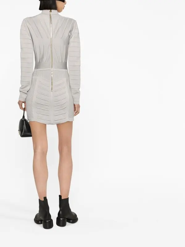 Balmain Ribbed Long-sleeve Mini Dress