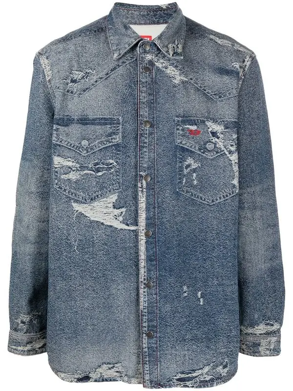 DIESEL® Distressed Long-sleeve Denim Shirt