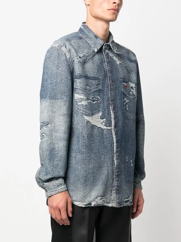 DIESEL® Distressed Long-sleeve Denim Shirt