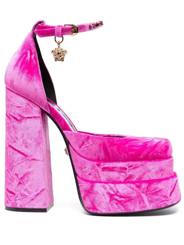 Versace Medusa Charm Velvet Pumps - Pink