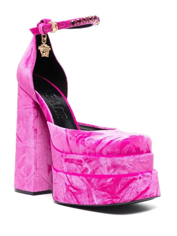 Versace Medusa Charm Velvet Pumps - Pink