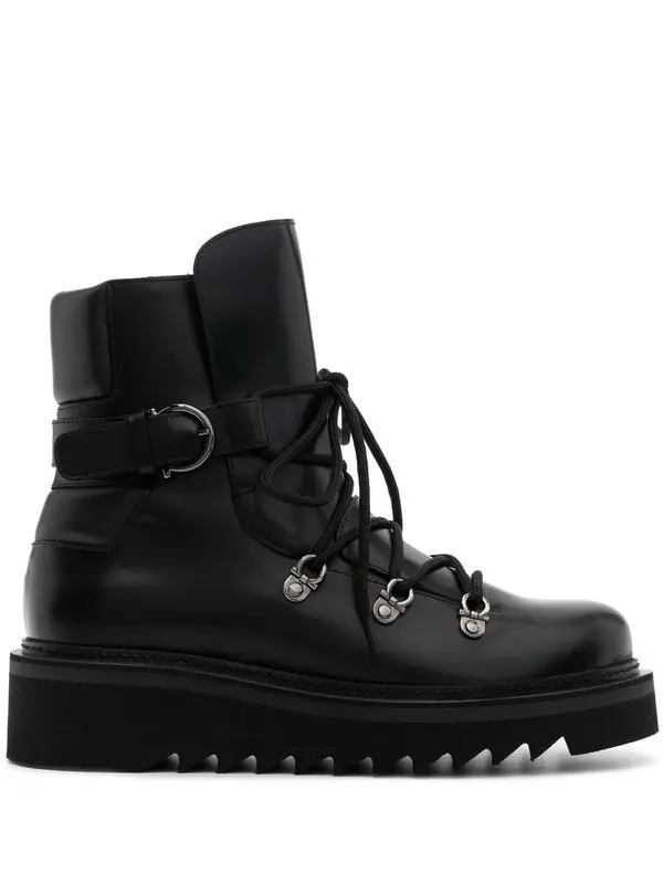 FERRAGAMO Elimo Leather Combat Boots - Black