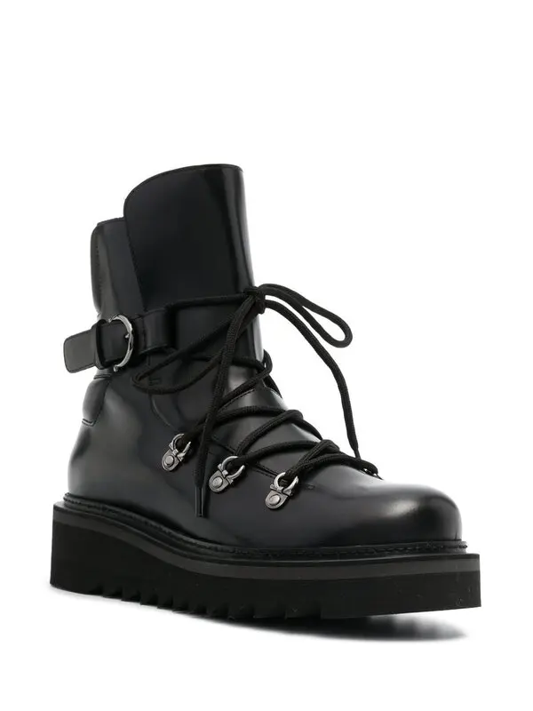 FERRAGAMO Elimo Leather Combat Boots - Black