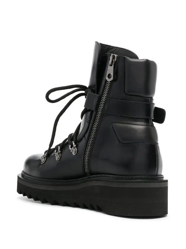 FERRAGAMO Elimo Leather Combat Boots - Black
