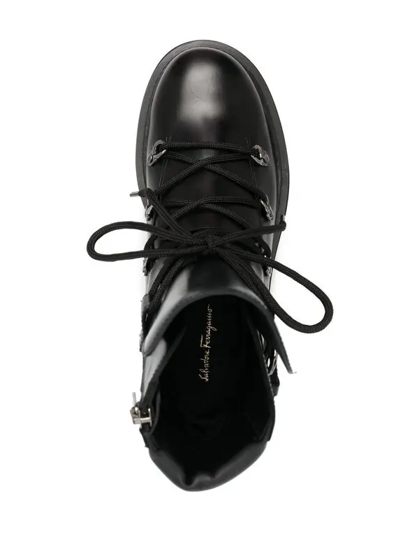 FERRAGAMO Elimo Leather Combat Boots - Black
