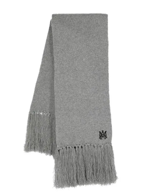 Amiri Logo-embroidered Fringed Cashmere Scarf - Grey