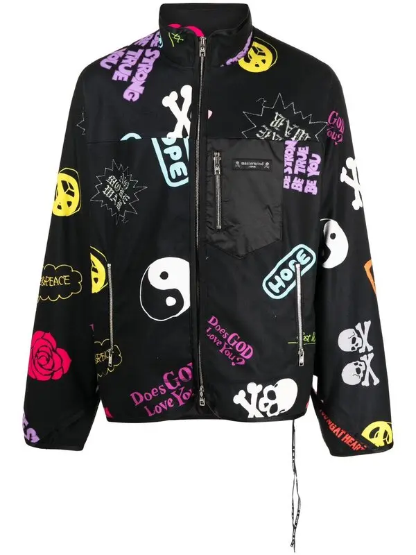 MASTERMIND WORLD Graphic-print Zip-up Bomber Jacket - Black