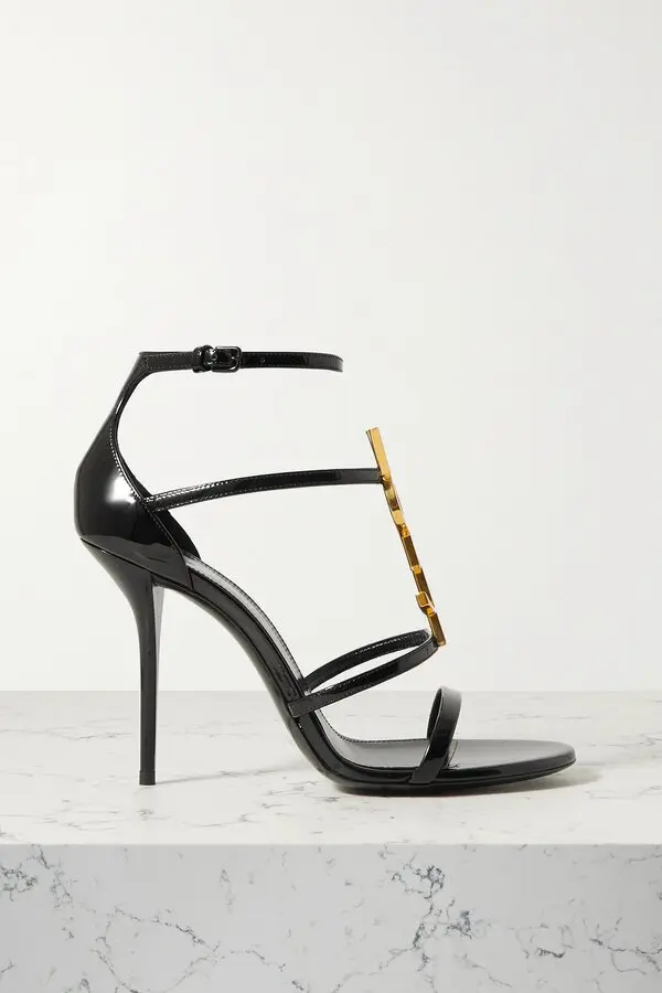 Saint Laurent Cassandra Embellished Patent-leather Sandals - Black