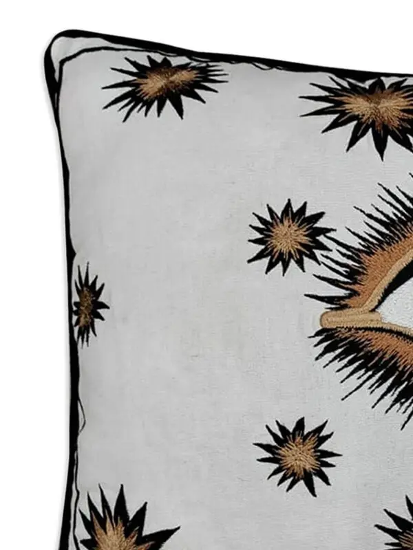 LES-OTTOMANS Eye-motif Embroidered Cushion - Grey