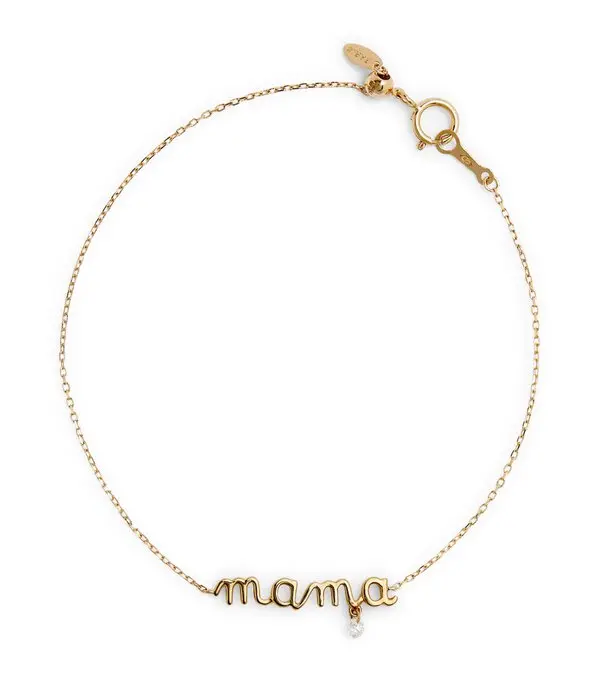 PERSEE Yellow And Diamond Around The Words Mama Bracelet - Gold