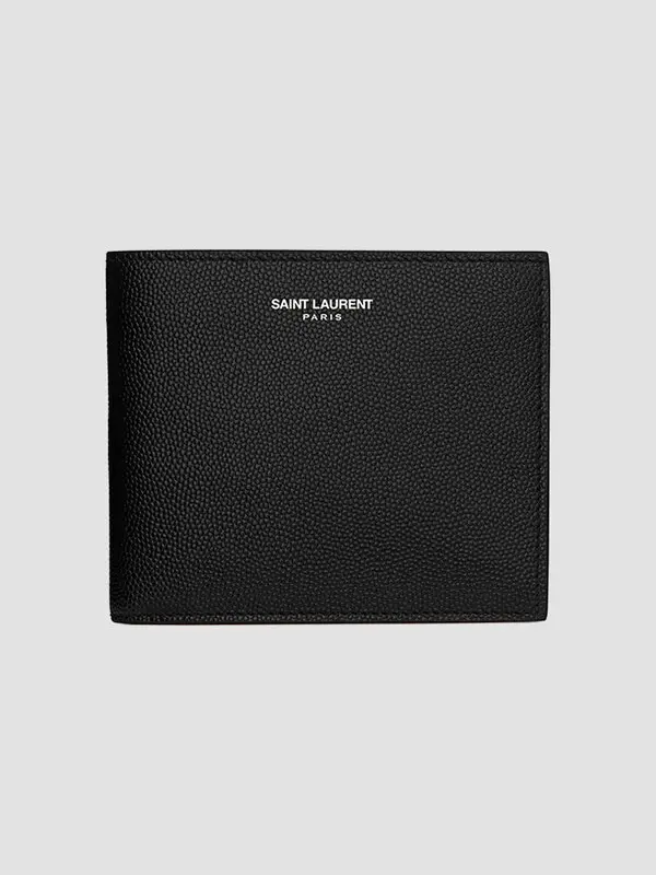 Saint Laurent East West Wallet In Grain De Poudre Embossed Leather - Black
