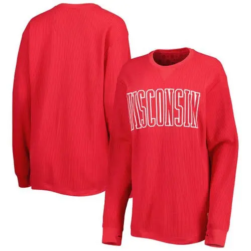 PRESSBOX Wisconsin Badgers Waffle-knit Thermal Long Sleeve T-shirt - Red