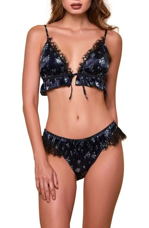 HAUTY Floral Print Satin Tie Front Bralette & Panties - Navy-blue