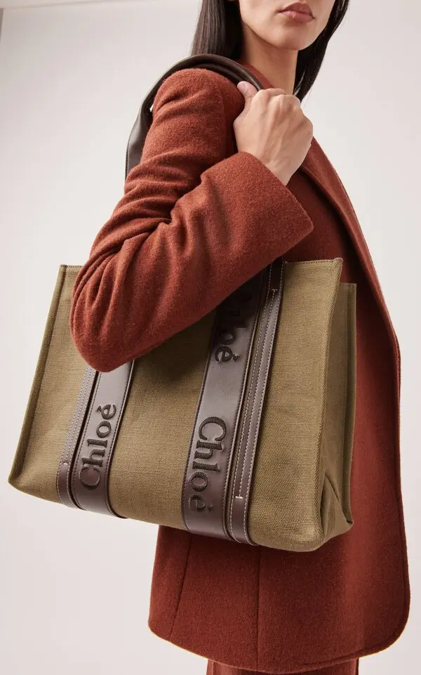Chloé Woody Leather-trimmed Canvas Tote Bag