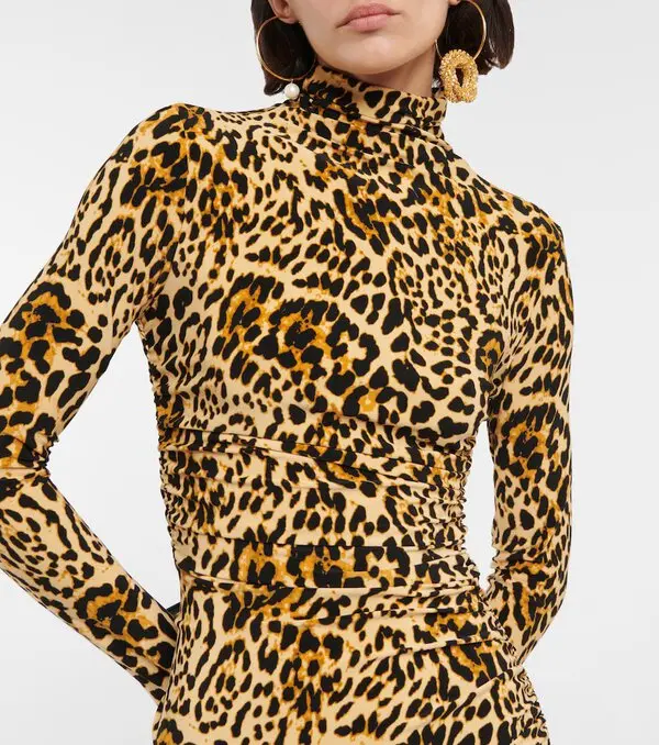 Norma Kamali Leopard-print Turtleneck Draped Gown