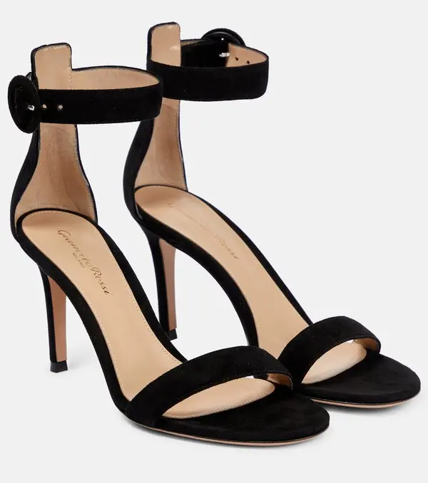 GIANVITO ROSSI Portofino 85 Suede Sandals - Black