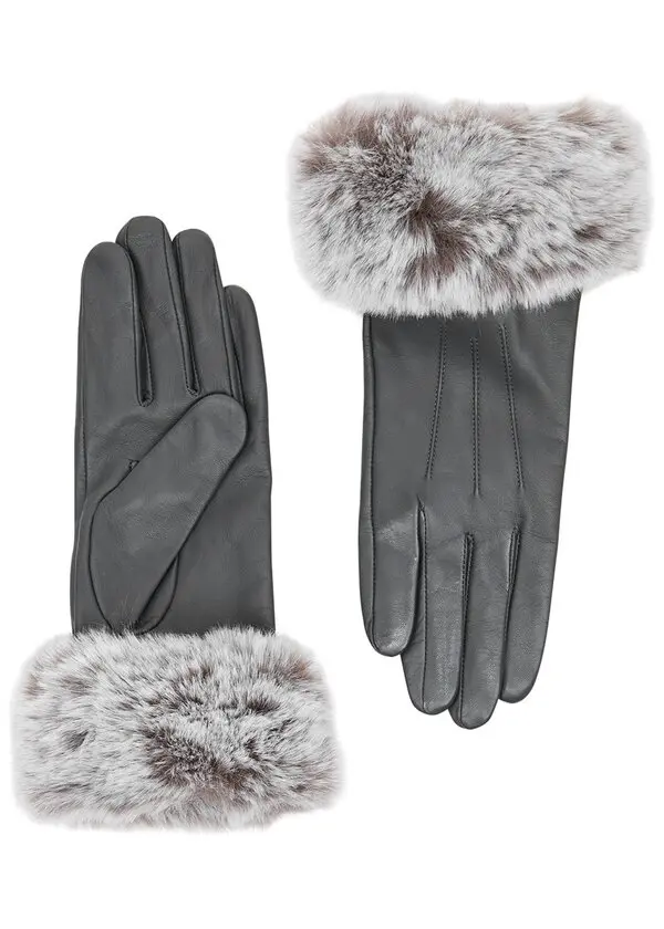 DENTS Sarah Faux Fur-trimmed Leather Gloves - Grey