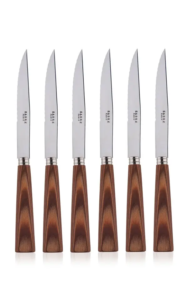 SABRE Nature Light Wood Six-piece Steak Knife Set - Brown
