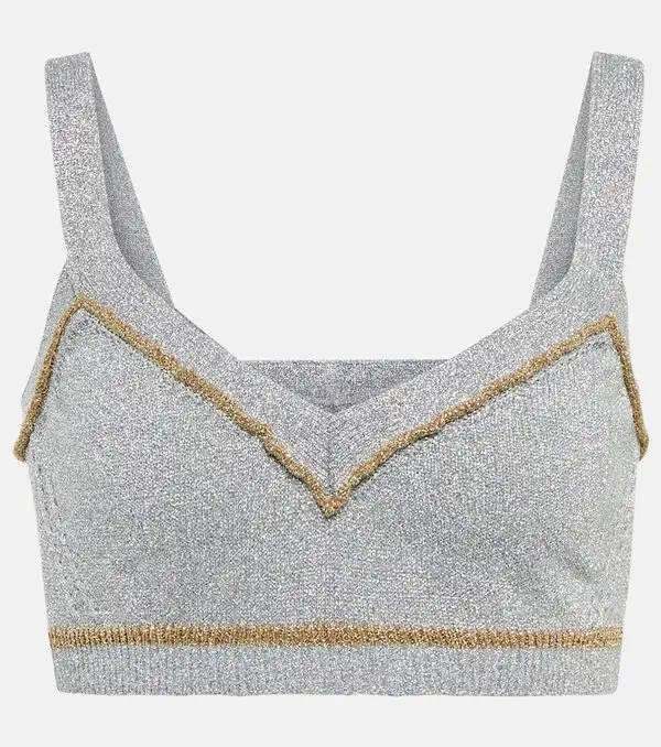 Rabanne Metallic Knit Crop Top - Silver