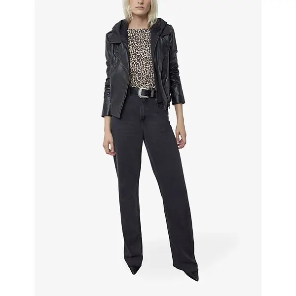 Ikks Hooded Padded Shoulder Leather Jacket