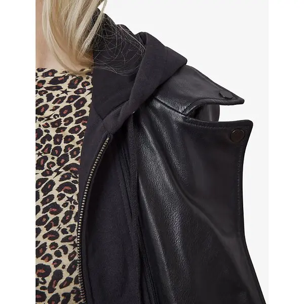 Ikks Hooded Padded Shoulder Leather Jacket