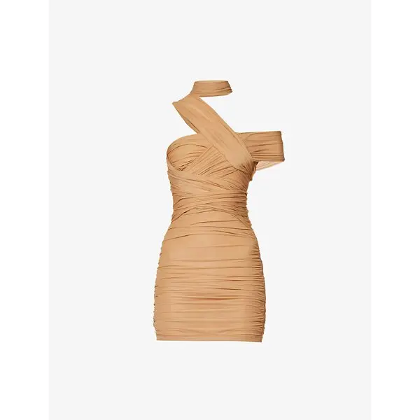 Alexander Wang One-Shoulder Ruched Stretch-Woven Mini-Dress - Campfire |  Editorialist