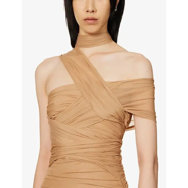 alexander wang ruched one shoulder halter dress Alexander Wang Women's Mini Halter Dress in Faux Suede Light Pink