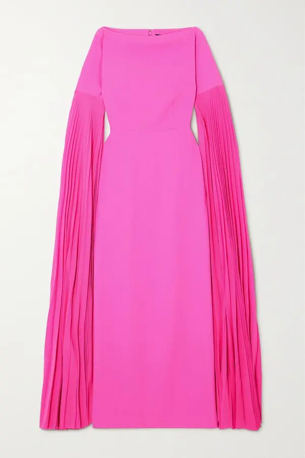 Solace London Grace Crepe And Pleated Chiffon Gown