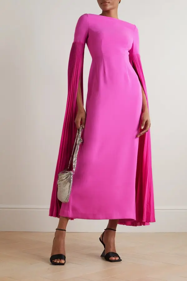 Solace London Grace Crepe And Pleated Chiffon Gown