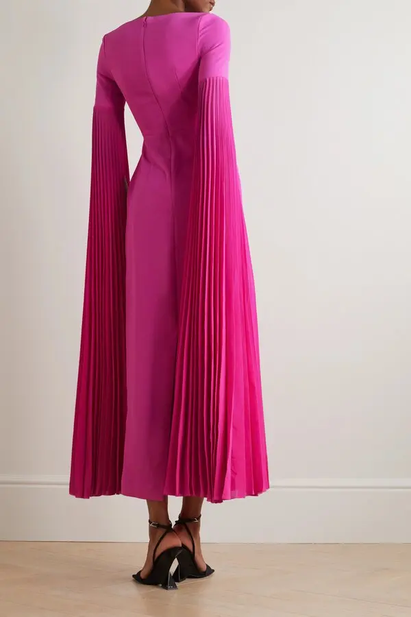 Solace London Grace Crepe And Pleated Chiffon Gown