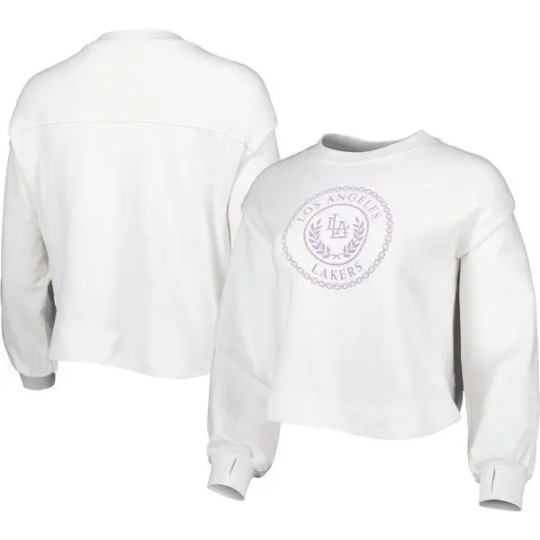 LUSSO Los Angeles Lakers Lola Ball And Chain Pullover Sweatshirt - White
