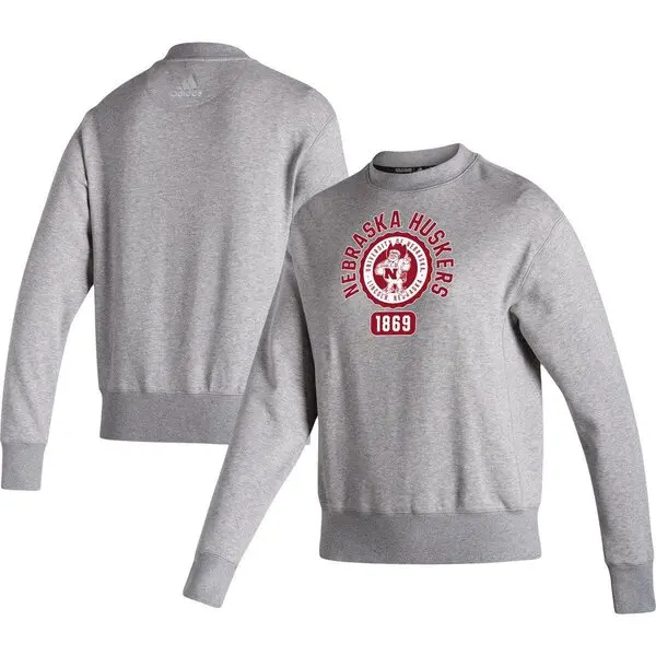Adidas Heathered Gray Nebraska Huskers Vintage Circle Pullover Sweatshirt