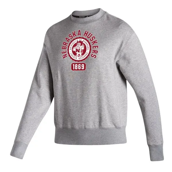 Adidas Heathered Gray Nebraska Huskers Vintage Circle Pullover Sweatshirt
