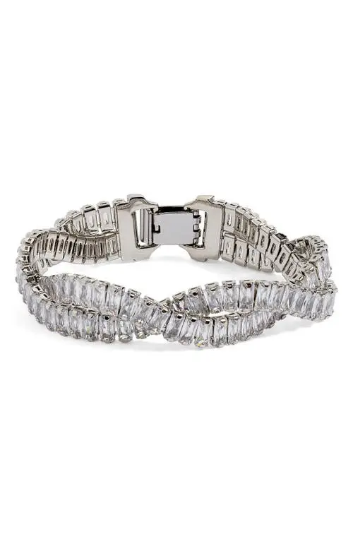 Nordstrom Baguette Cubic Zirconia Twisted Bracelet - Clear- Rhodium