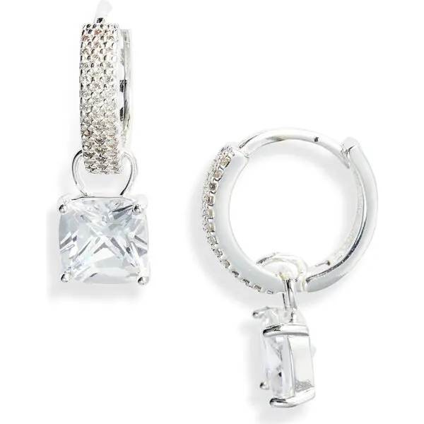 Nordstrom Demi Fine Pavé Cubic Zirconia Drop Huggie Hoop Earrings - Sterling Silver Plated