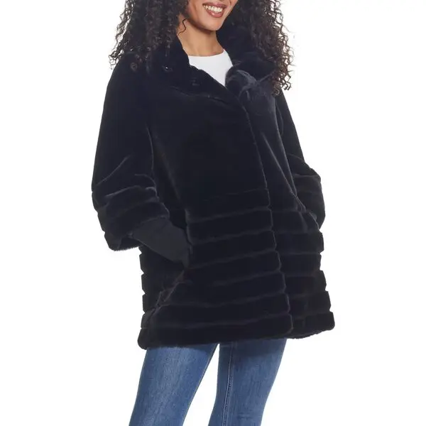 Gallery Water Resistant Faux Fur Jacket - Black