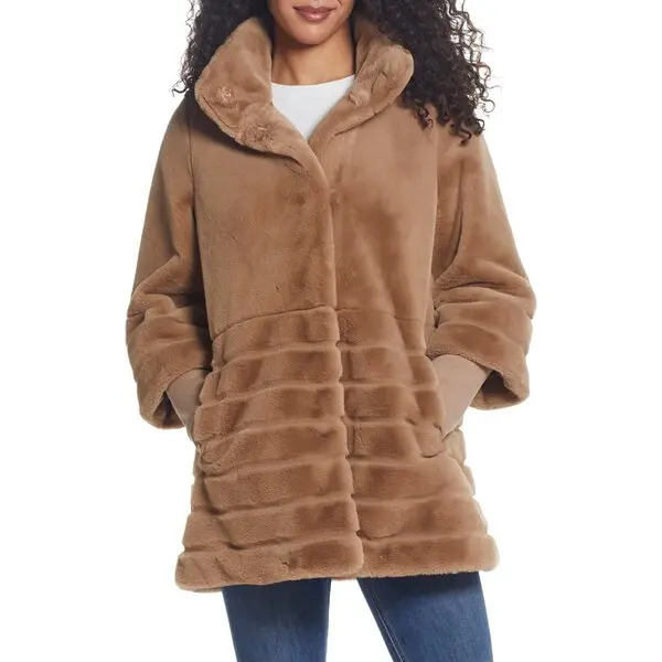 Gallery Water Resistant Faux Fur Jacket - Camel