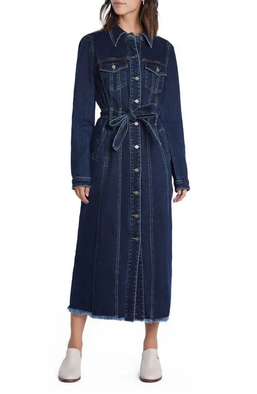 WASH LAB DENIM Long Sleeve Shirt Dress - Sea Blue