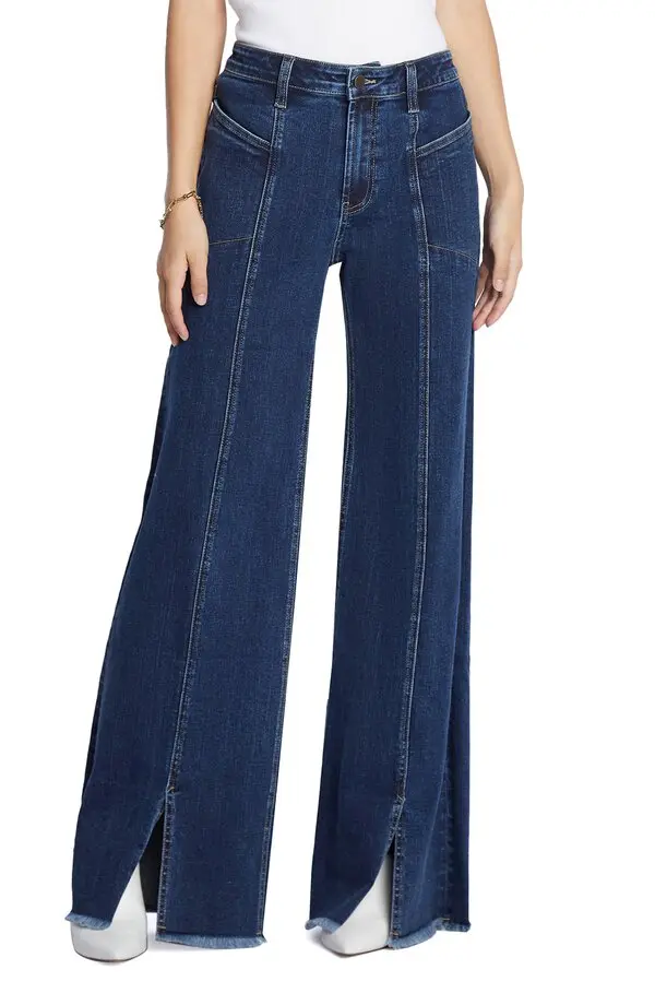 WASH LAB DENIM Front Slit Wide Leg Jeans - Brushed Denim