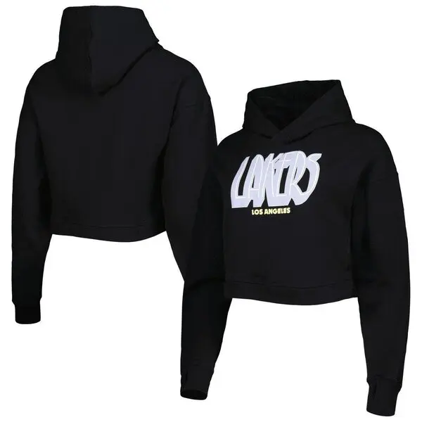 LUSSO Los Angeles Lakers Layla World Tour Cropped Pullover Hoodie - Black