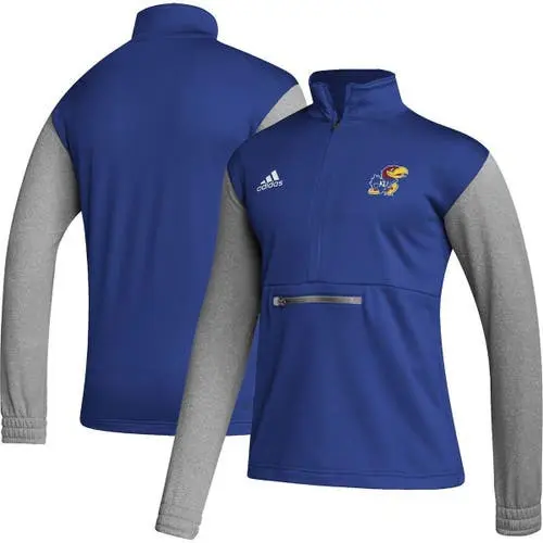Adidas Heathered Gray Kansas Jayhawks Team Aeroready Half-zip Top