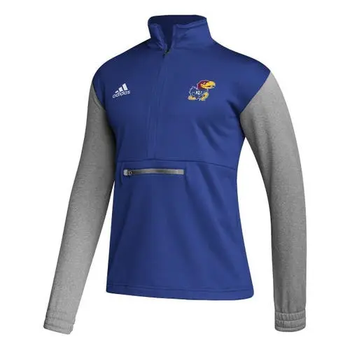 Adidas Heathered Gray Kansas Jayhawks Team Aeroready Half-zip Top