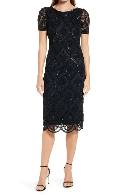 Pisarro Nights Stain Glass Beaded Cocktail Dress - Black